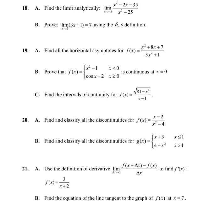 Solved 18. A. Find the limit analytically: | Chegg.com