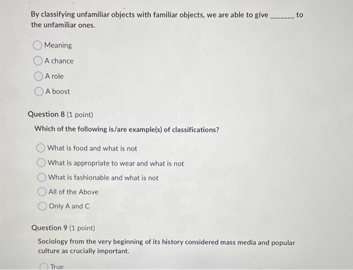 By classifying unfamiliar objects with familiar | Chegg.com