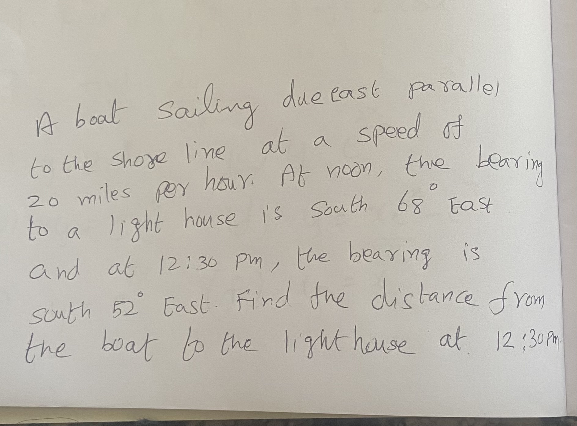 Solved A boat sailing due east paralle) ﻿to the shore line | Chegg.com