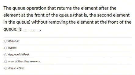 Solved The queue operation that returns the element after | Chegg.com