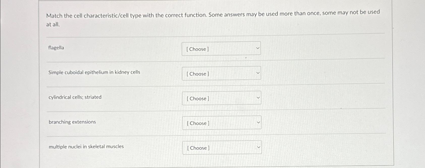 Solved Match the cell characteristic/cell type with the | Chegg.com