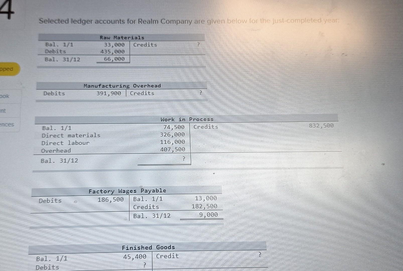 Solved Selected ledger accounts for Realm Company are given | Chegg.com