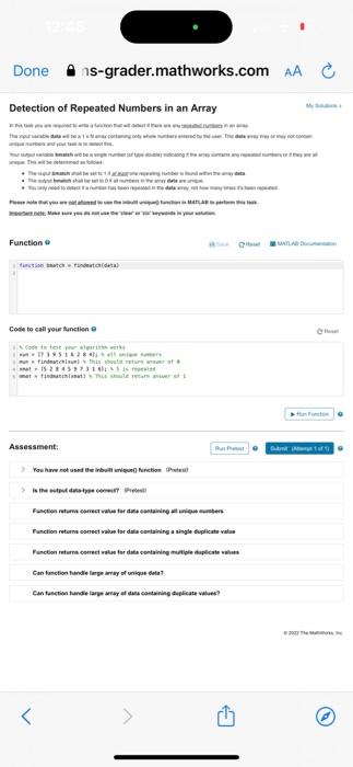- ns-grader.mathworks.com AA Detection of Repeated | Chegg.com