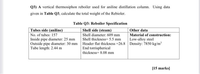 Solved (3) A vertical thermosiphon reboiler used for aniline | Chegg.com