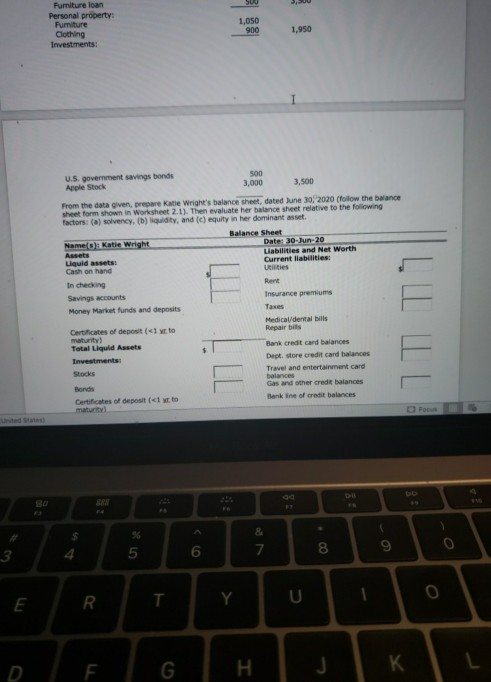 Solved Question #2 Creating a balance sheet Use Worksheet | Chegg.com