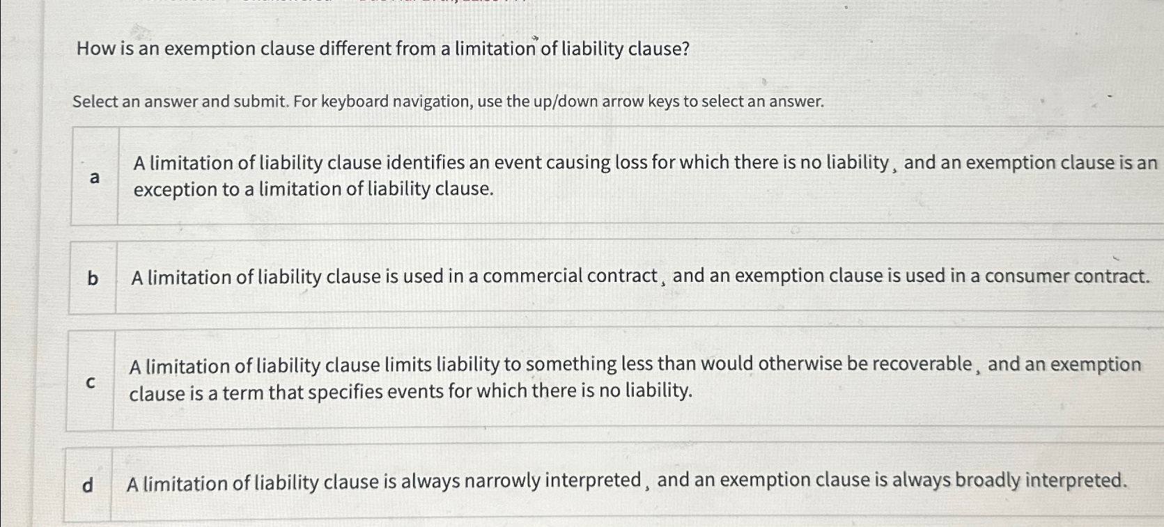Solved How Is An Exemption Clause Different From A