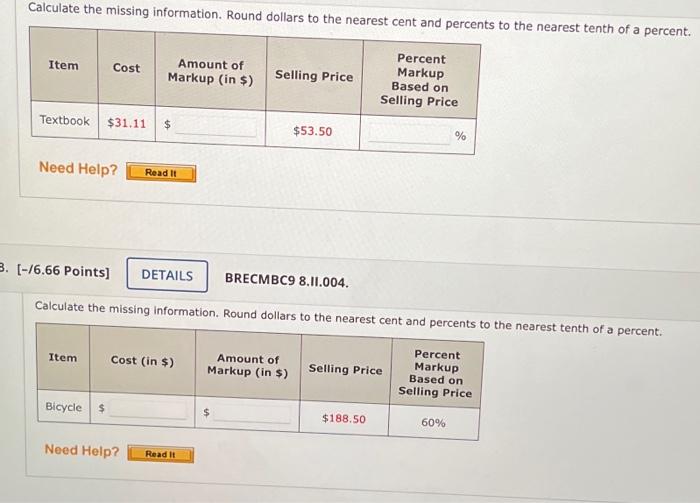 Solved Calculate the missing information. Round dollars to | Chegg.com
