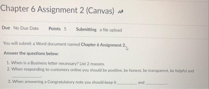 Solved Chapter 6 Assignment 2 (Canvas) At Due No Due Date | Chegg.com