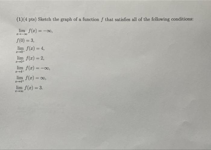 Solved (1)(4 pts) Sketch the graph of a function f that | Chegg.com