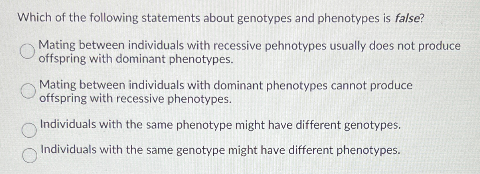 Solved Which of the following statements about genotypes and | Chegg.com