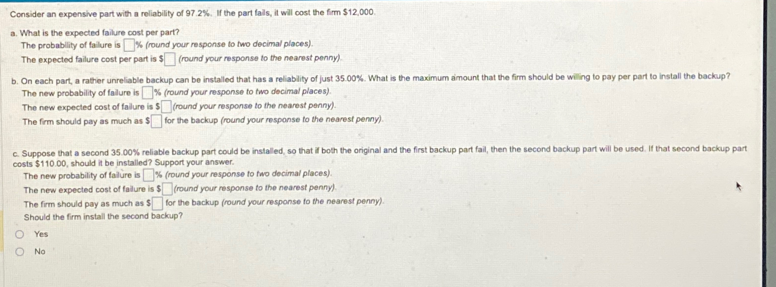 Consider an expensive part with a reliability of | Chegg.com