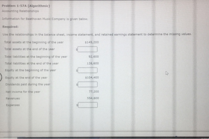 Solved Problem 1-57A (Algorithmic) Accounting Relationships | Chegg.com