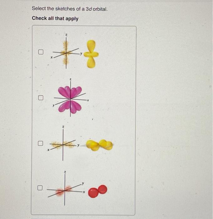 Solved Select the sketches of a 3d orbital. Check all that | Chegg.com