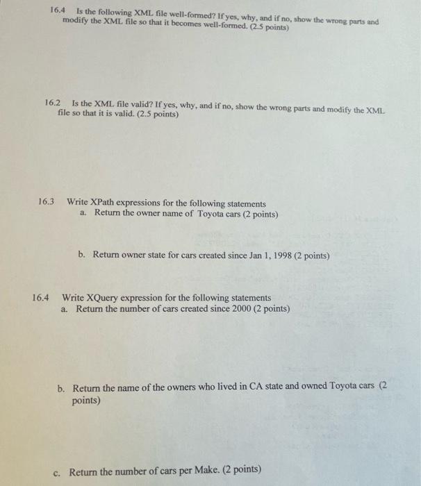 Solved Question 16 (15 points) car.dtd: car.xml: | Chegg.com