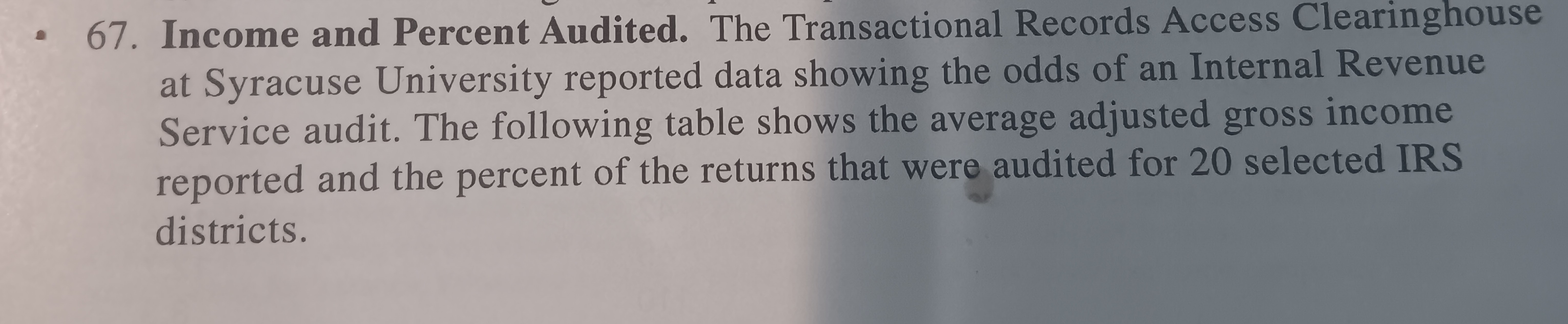 - 67. ﻿Income and Percent Audited. The Transactional | Chegg.com