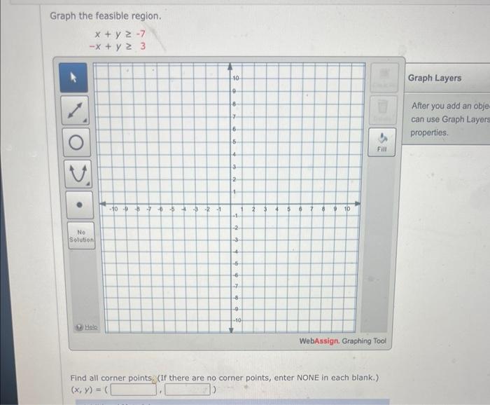 Solved Graph the feasible region. x+y−x+y−7≥3 Graph Layers | Chegg.com