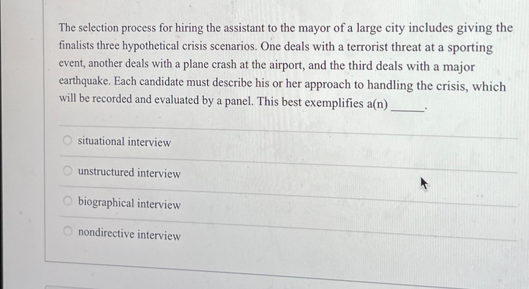 Solved The selection process for hiring the assistant to the | Chegg.com