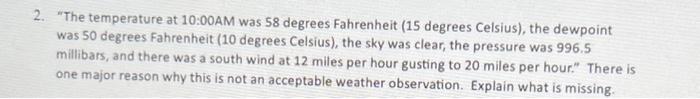 Solved 2. "The temperature at 10:00AM was 58 degrees | Chegg.com