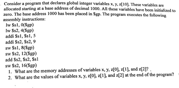Solved Consider a program that declares global integer | Chegg.com