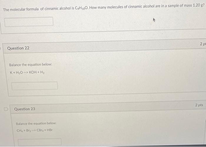 Solved The molecular formula of cinnamic alcohol is C9H10O. | Chegg.com