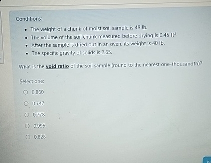 Conditions:The weight of a chunk of moist soil sample | Chegg.com