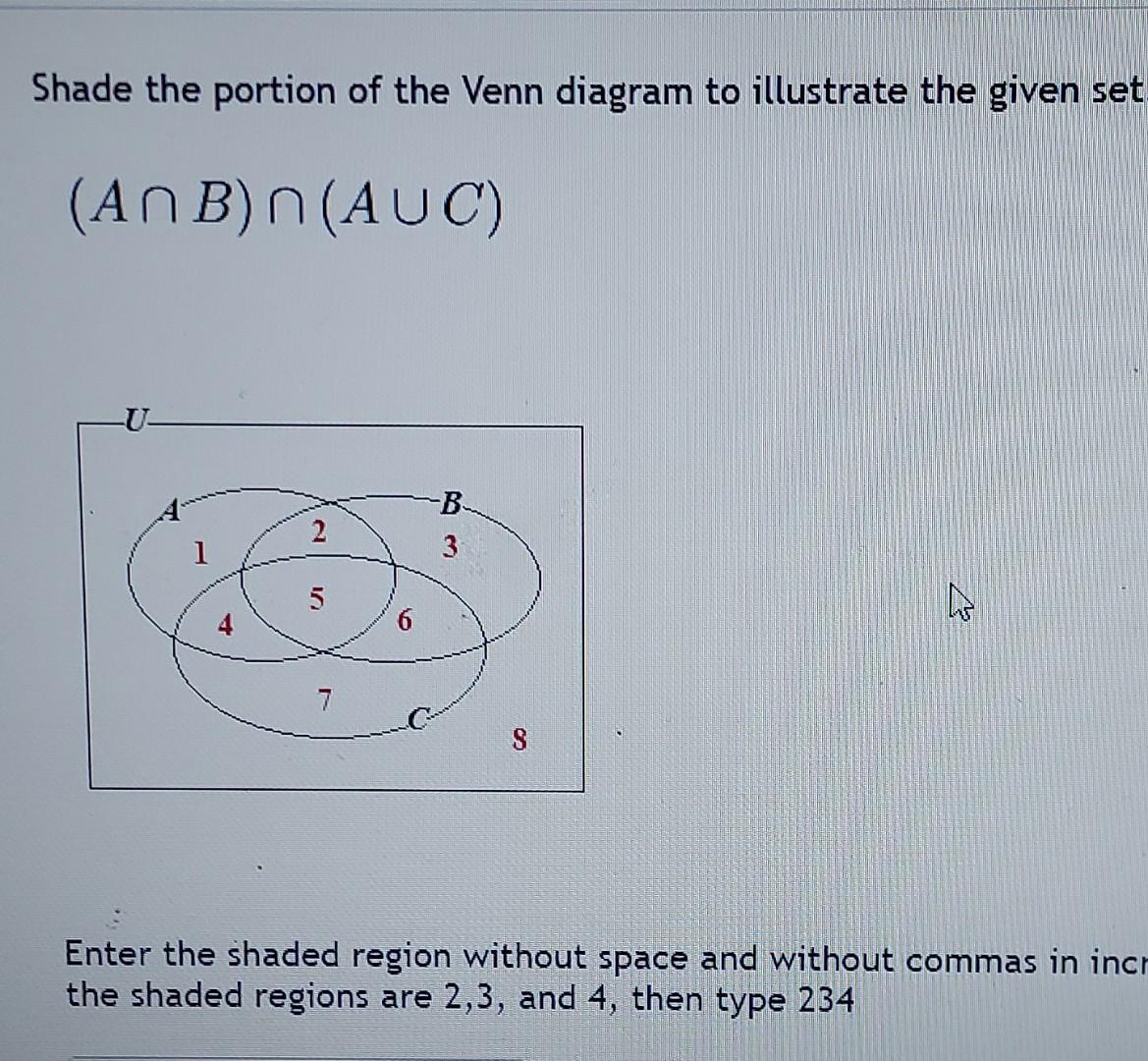 Solved Shade the portion of the Venn diagram to illustrate | Chegg.com