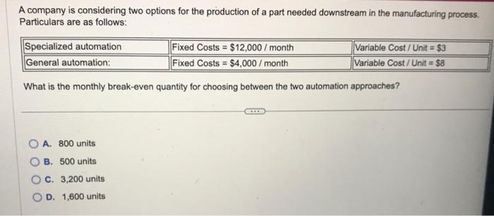 Solved A company is considering two options for the | Chegg.com