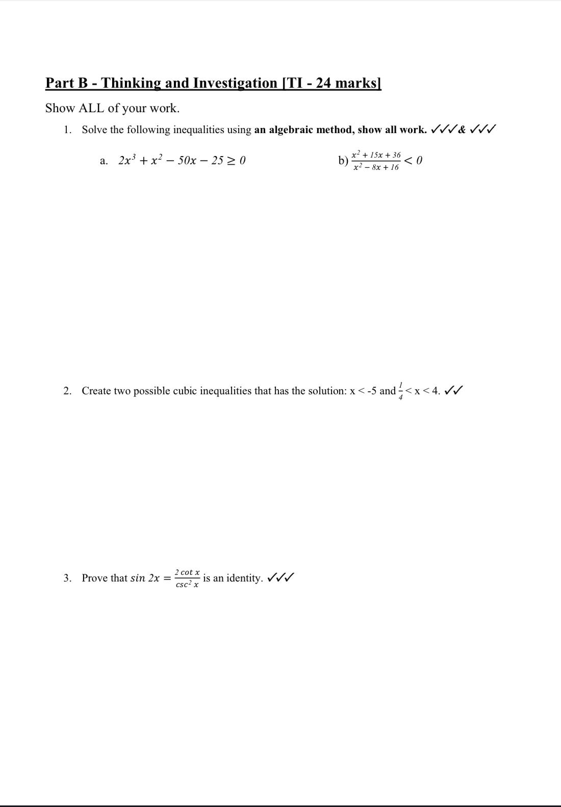Solved Part B - ﻿Thinking and Investigation [TI - 24 | Chegg.com