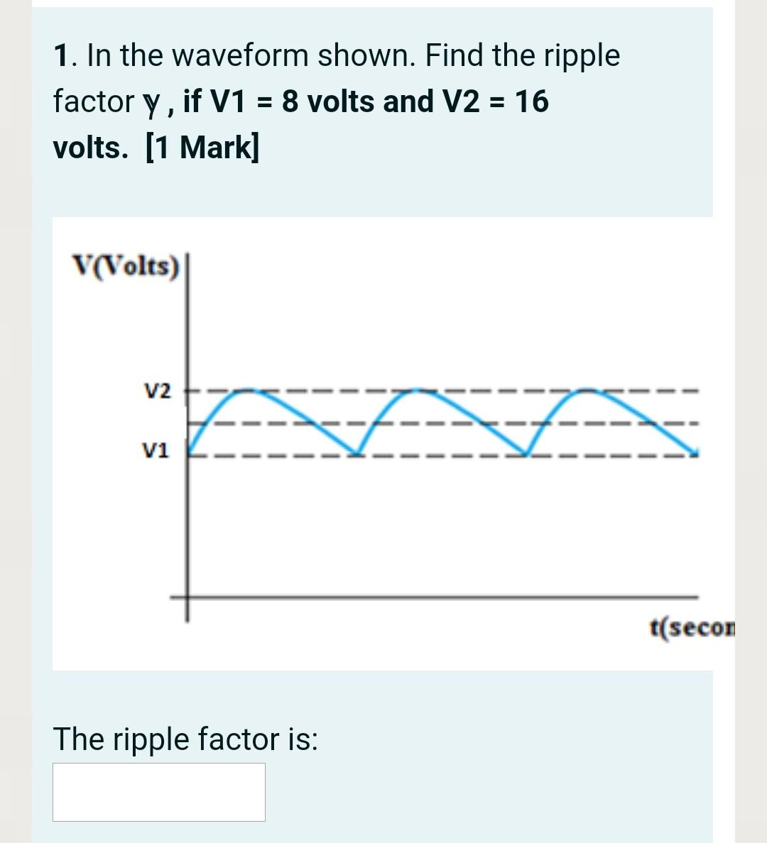 Solved 1. In the waveform shown. Find the ripple factor y, | Chegg.com