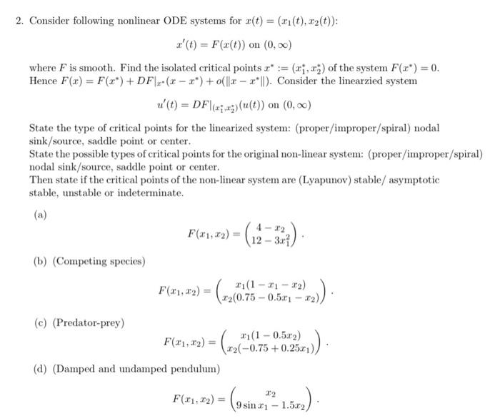 Solved 2 Consider Following Nonlinear Ode Systems For