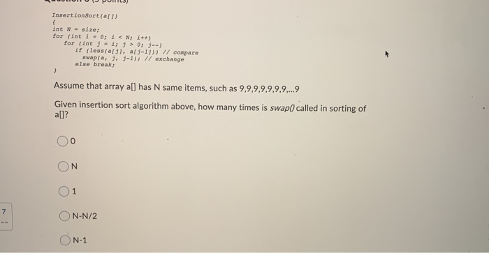 Solved InsertionSort(a) int N-size; for (int i = 0; i 0; | Chegg.com