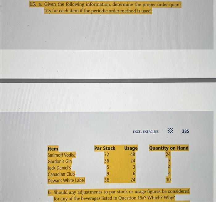 Solved 15. a. Given the following information, determine the | Chegg.com