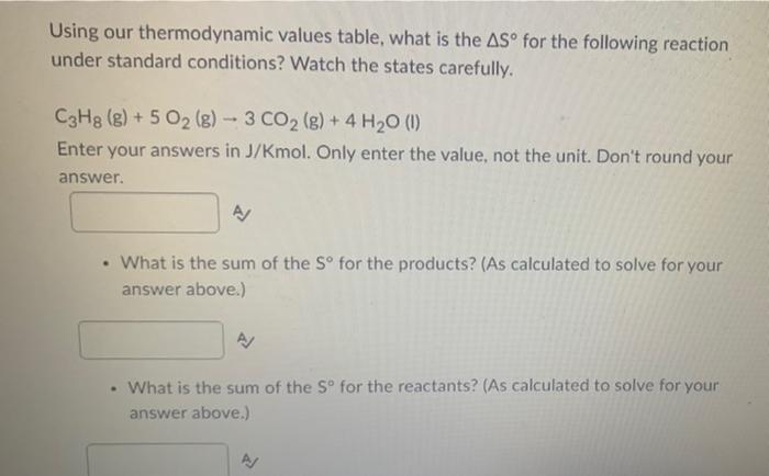 Using our thermodynamic values table, what is the AS° | Chegg.com