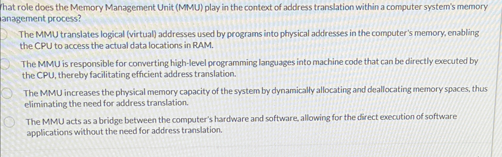 Solved hat role does the Memory Management Unit (MMU) ﻿play | Chegg.com
