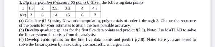 Solved 1. Big Interpolation Problem ( 55 points): Given the | Chegg.com