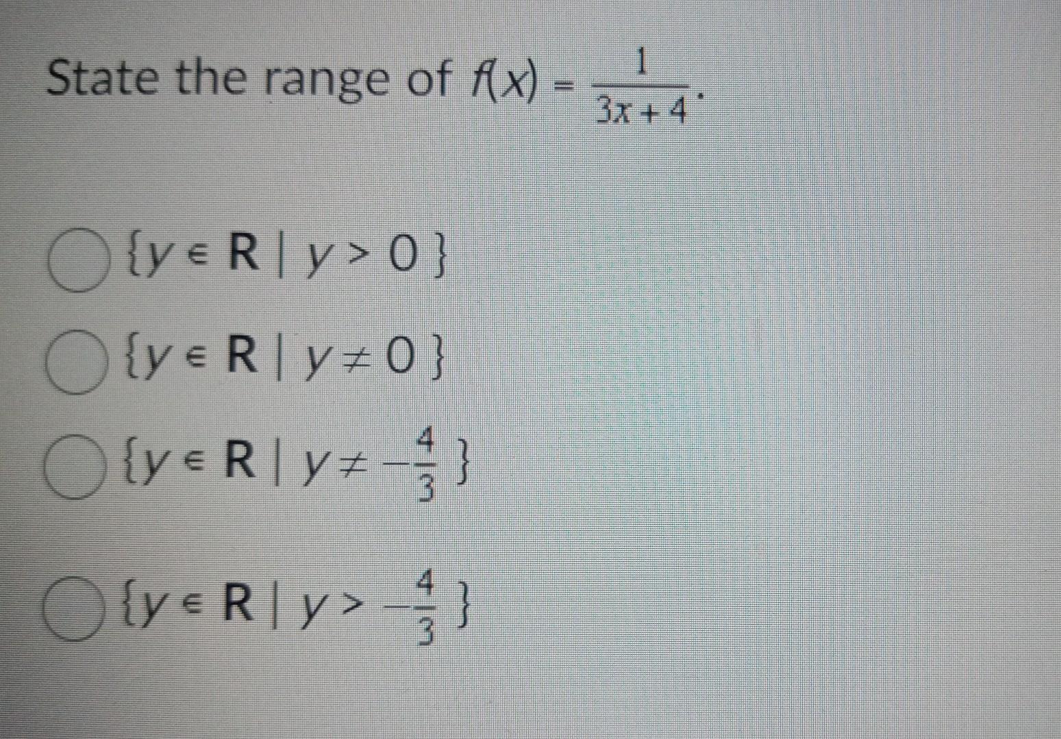 Solved State the range of f(x)=3x+41 | Chegg.com
