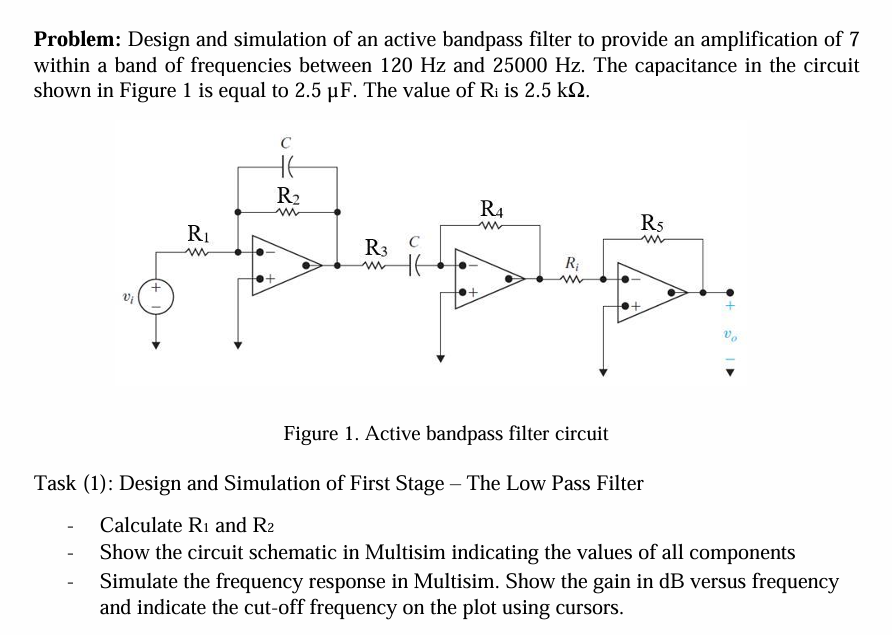 Problem: Design and simulation of an active bandpass | Chegg.com