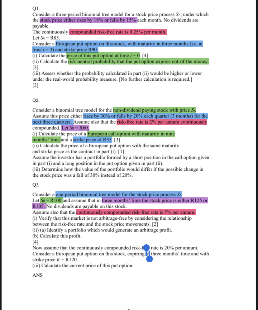 Solved Q1.Consider a three-period binomial tree model for a | Chegg.com