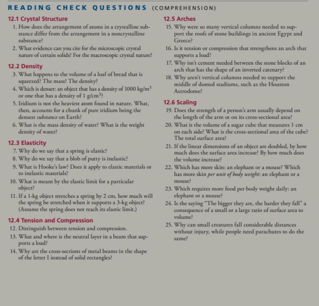 Solved READING CHECK QUESTIONS (COMPREHENSION) 12.1 Crystal | Chegg.com