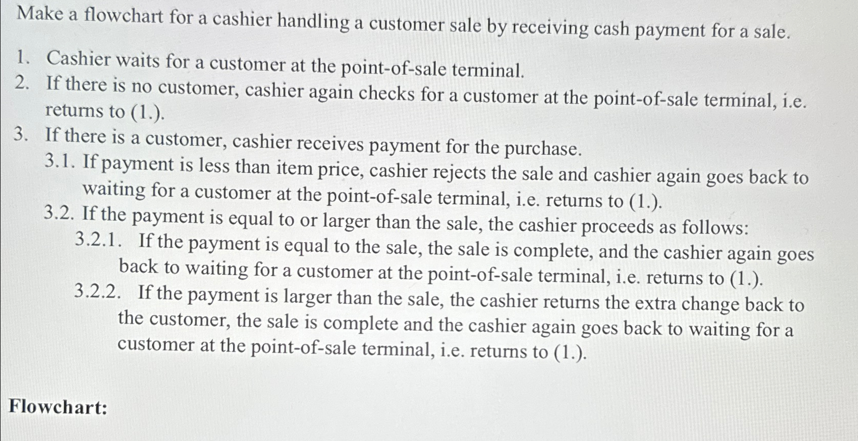 Make a flowchart for a cashier handling a customer | Chegg.com