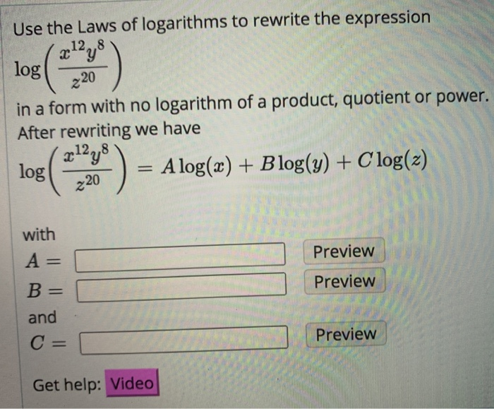 Solved Use the Laws of logarithms to rewrite the expression | Chegg.com