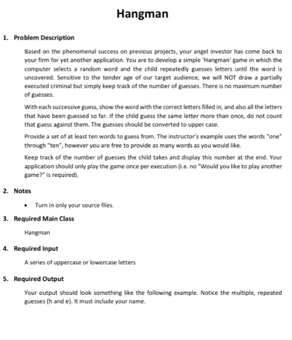 Solved Hangman 1. Problem Description Based on the | Chegg.com