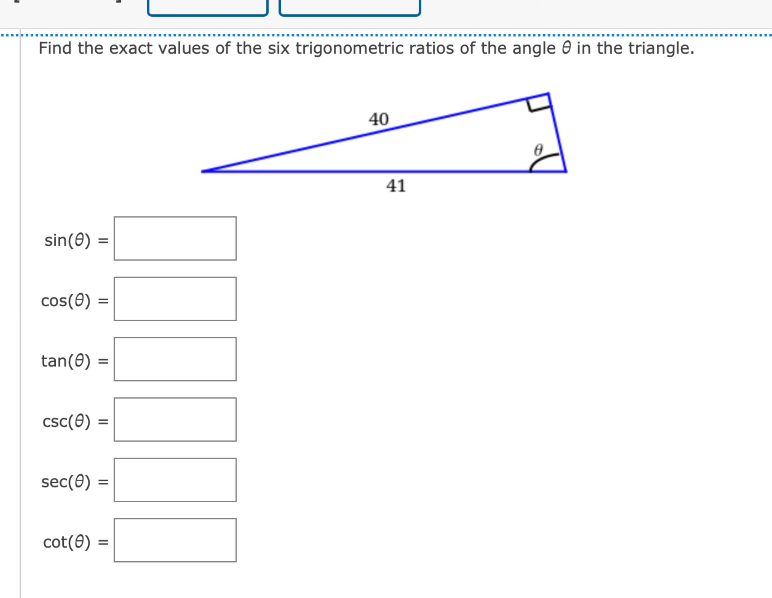 Solved Find the exact values of the six trigonometric ratios | Chegg.com