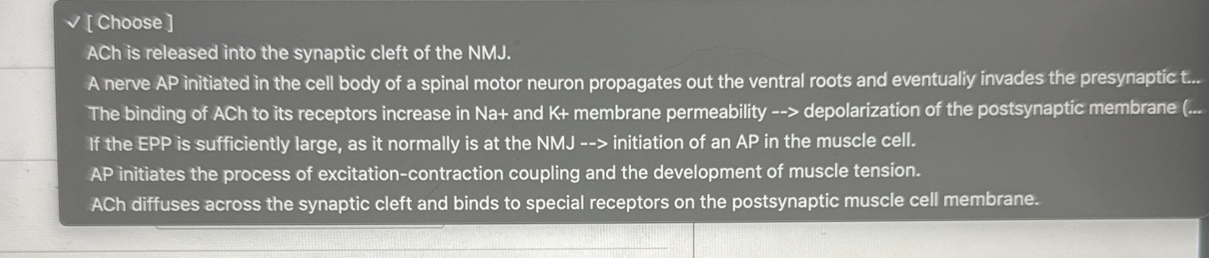 Solved [Choose ]ACh is released into the synaptic cleft of | Chegg.com