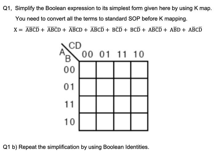 Solved Q1, Simplify the Boolean expression to its simplest | Chegg.com