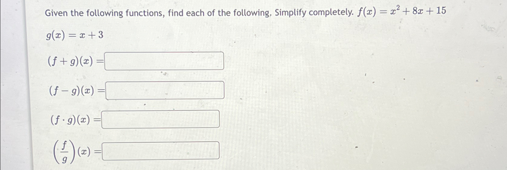 Solved Given the following functions, find each of the | Chegg.com