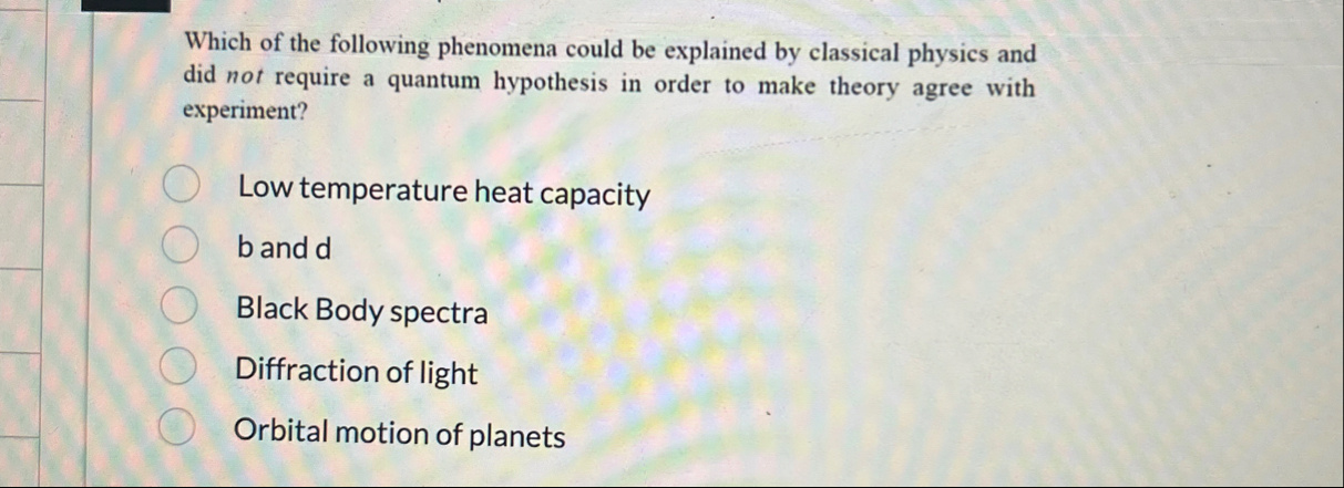 Solved Which of the following phenomena could be explained | Chegg.com