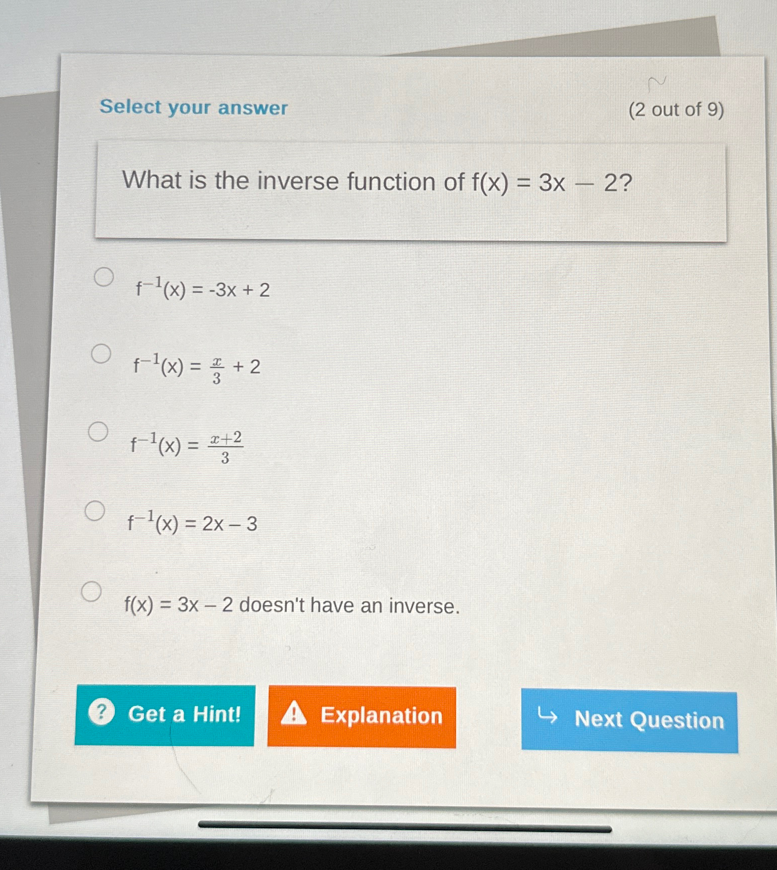 Solved Select your answer(2 ﻿out of 9 )What is the inverse | Chegg.com