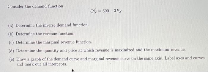 Solved Consider the demand function QXd=600−3PX (a) | Chegg.com