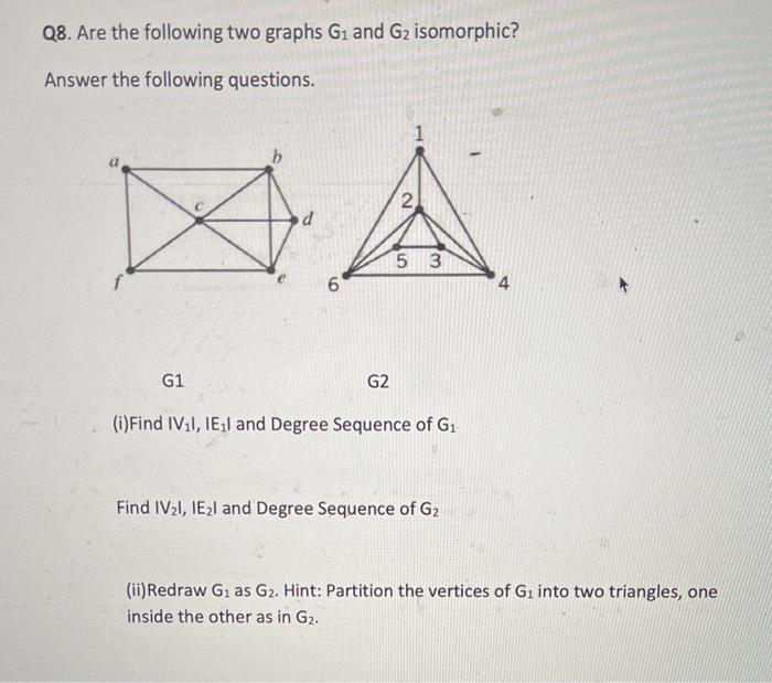Solved Q8. Are the following two graphs G1 and G2 | Chegg.com
